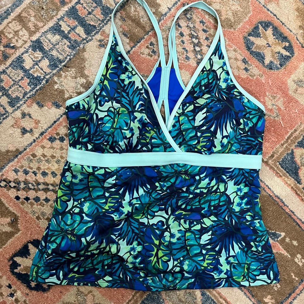 L.L.Bean Blue Floral Tankini Swim Top - Gem